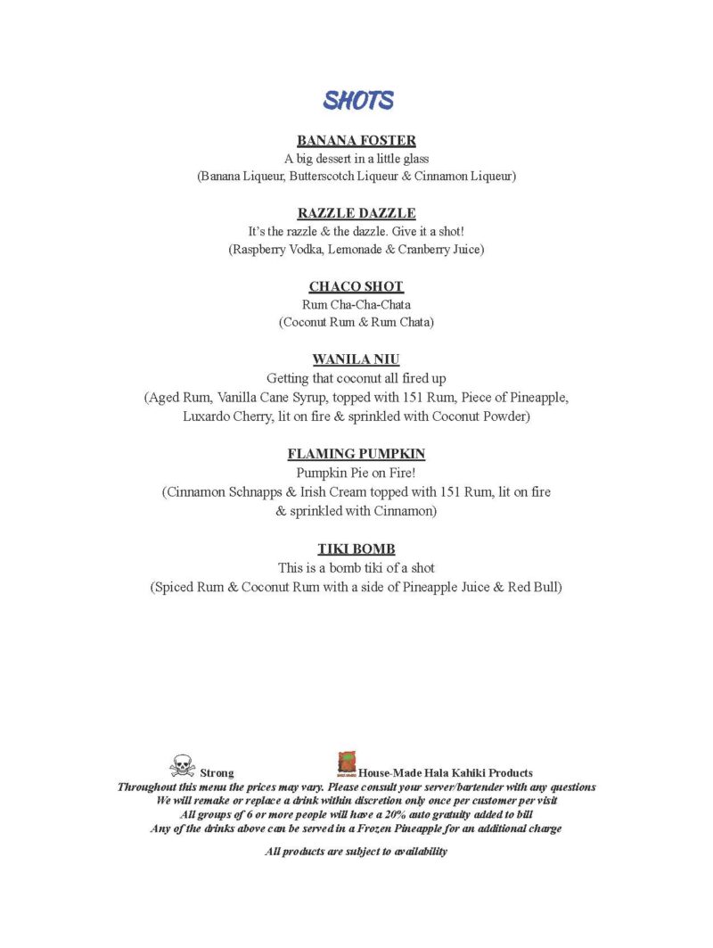 Drink Menu | Hala Kahiki Tropical Lounge