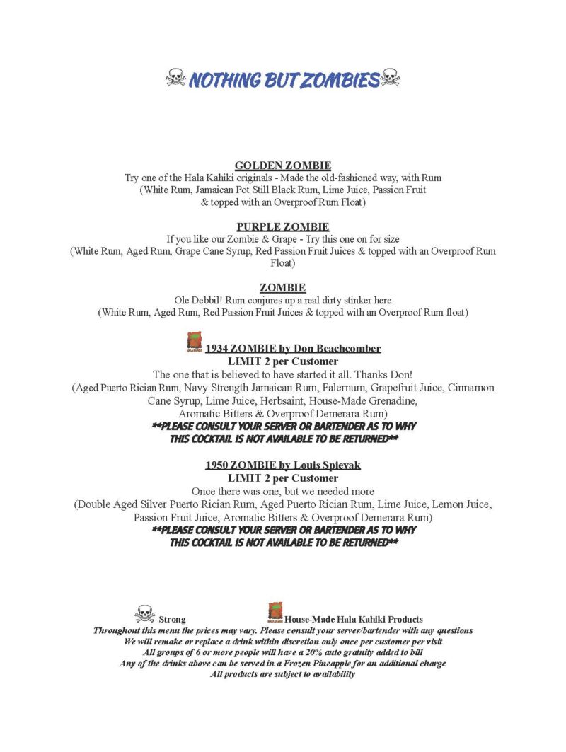 Drink Menu | Hala Kahiki Tropical Lounge