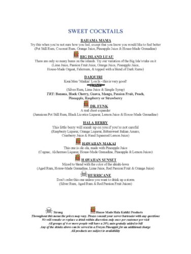 Drink Menu | Hala Kahiki Tropical Lounge